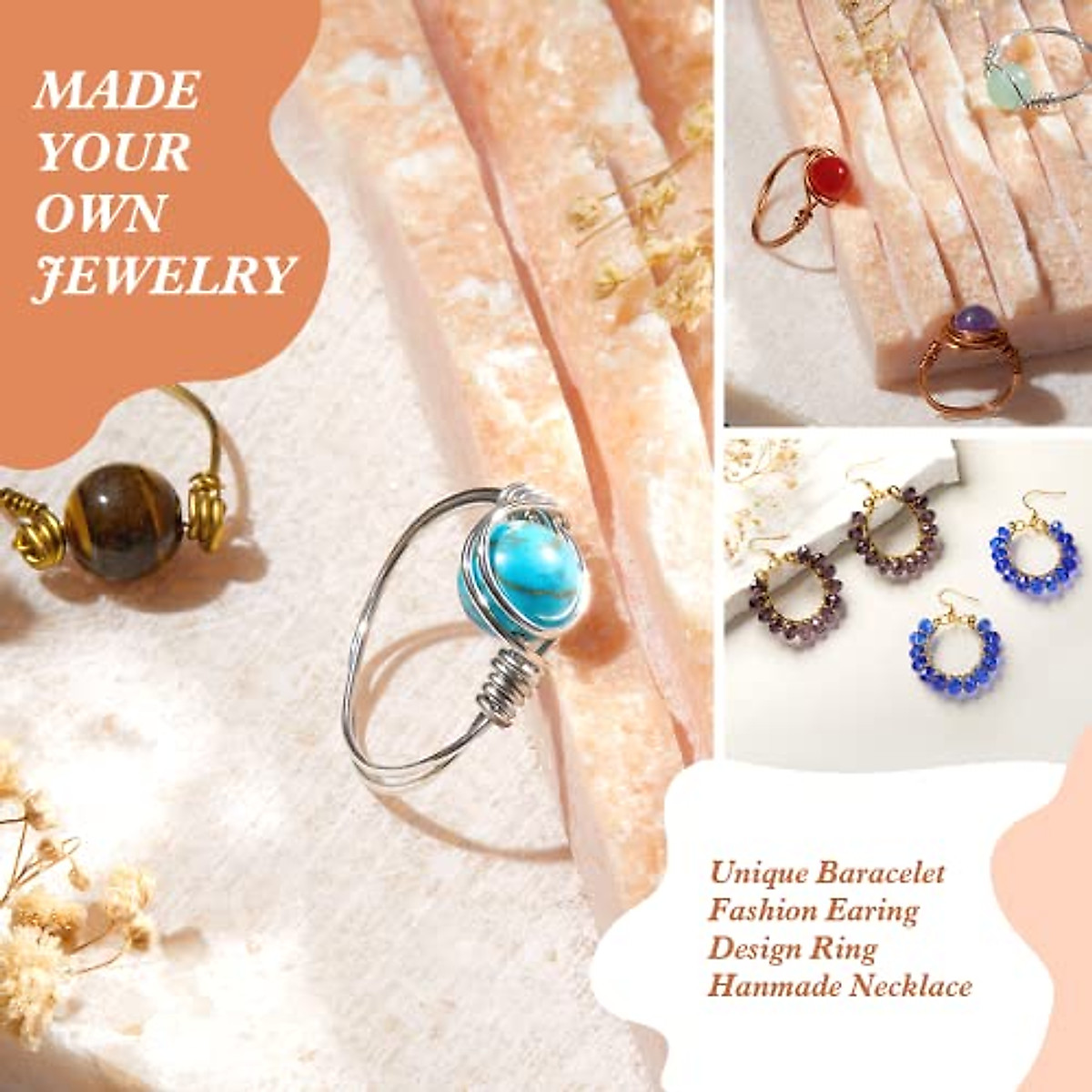 UnityStar 535pcs Bracelet Making Kit, Stone Beads for Jewelry 8mm Crystal Natural Gemstone Bracelets Earrings Necklaces Rings DIY, Gift Couples Lovers (UT0032A)