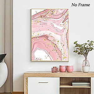 Pink Marble Canvas Wall Art Pink and Gold Abstract Art Gold Foil Artwork Gold Glitter Art Blush Pink Glitter Pictures Pink Gold White Painting Modern Abstract Marble Art Prints 16x24inchx3pcs No Frame