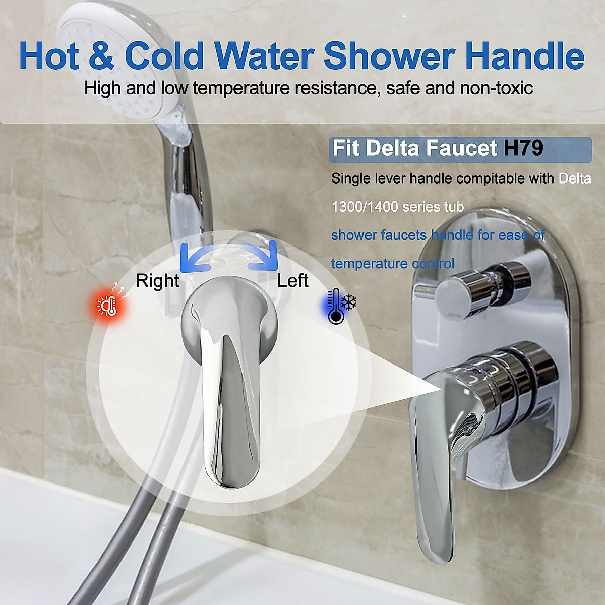 Single Metal Lever Handle Replacement for Delta H79 Faucet Handle Compatible with Delta Tub & Shower Handle for Delta 1300/1400 Series Tub Faucet, Shower with Screw & Wrench