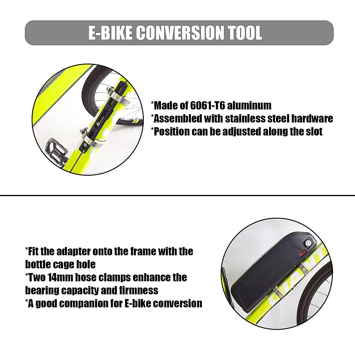 DRIFT MANIAC Ebike Conversion Kit for Battery Adapter Frame Mount, Aluminum Black