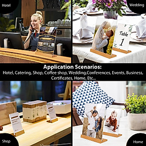 TONICE® 3 Pack 5x7 Acrylic Sign Holder Slant Back Design L Shape Clear Acrylic Frames Wood Base, Table Menu Display Stand Flyer Display for Desk Display (Optional 8.5x11/5x7 Inch L/T Shape)