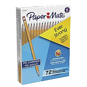 Paper Mate EverStrong 2 Pencils, Reinforced, Break-Resistant Lead When Writing, 72 Count
