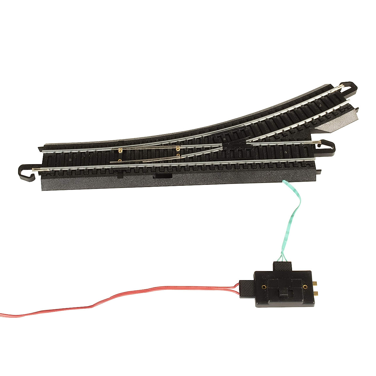 Bachmann Trains - Snap-Fit E-Z TRACK REMOTE TURNOUT - LEFT (1/card) - STEEL ALLOY Rail With Black Roadbed - HO Scale