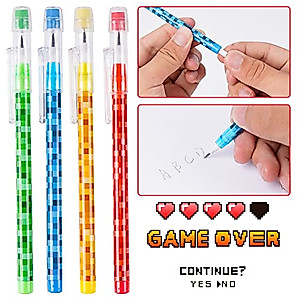 Kolewo4ever 48pcs Minecraft Pixel Pencils Pixel Miner Multi Point Pencils Stackable Pencil with Matching Eraser Party Favor Craft Classroom Rewards Prizes Goody Bag Treat Bag Stuffers