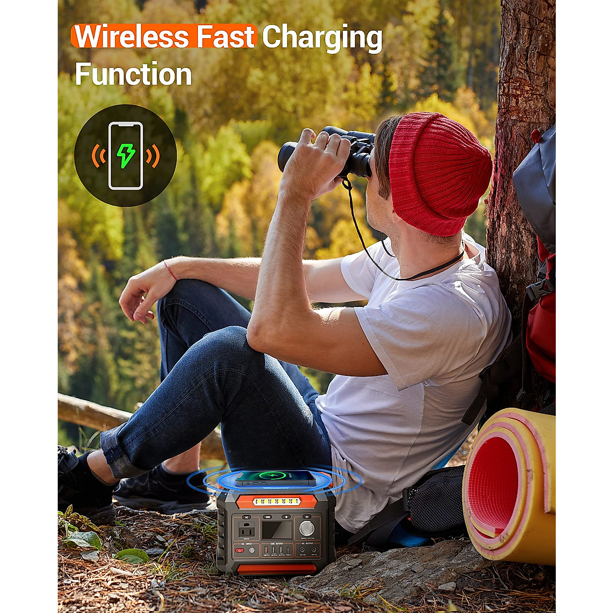 PROGENY 300W Portable Power Station, 299Wh/80818mAh Solar Generator, Regulated DC Output Backup Battery with Pass-Through Charging AC Outlet, Pure Sine Wave, LED Light Power Station for CPAP Camping