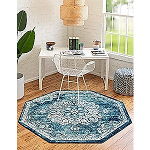 Unique Loom Parker Collection Colorful Medallion Blue/Ivory Octagonal Rug (7' 10 x 7' 10)
