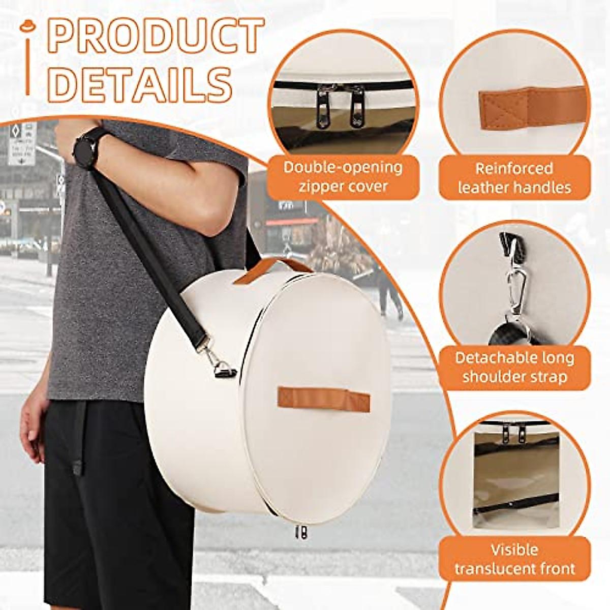 Ohiyoo Hat Box Hat Storage Box 16'' x 8'' Travel Hat Box Hat Boxes with Lids Round Hat Boxes for Women Storage Hat Foldable Box for Travel Stuffed Animal Toy Storage Bin with Lid (White)