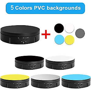 Qinmay 360-Degree Rotating Display Stand, 360 Degree Photography Turntable with Remote Control,5 PVC Backgrounds,Battery/USB Power Supply for Product Photography Display
