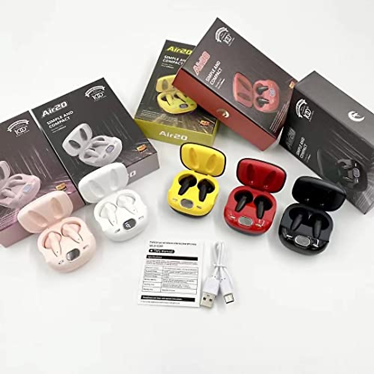 Air20 Wireless Earbuds Bluetooth Headphones with Wireless Charging Case IPX4 Waterproof Stereo Earphones in-Ear for SPOR (White)