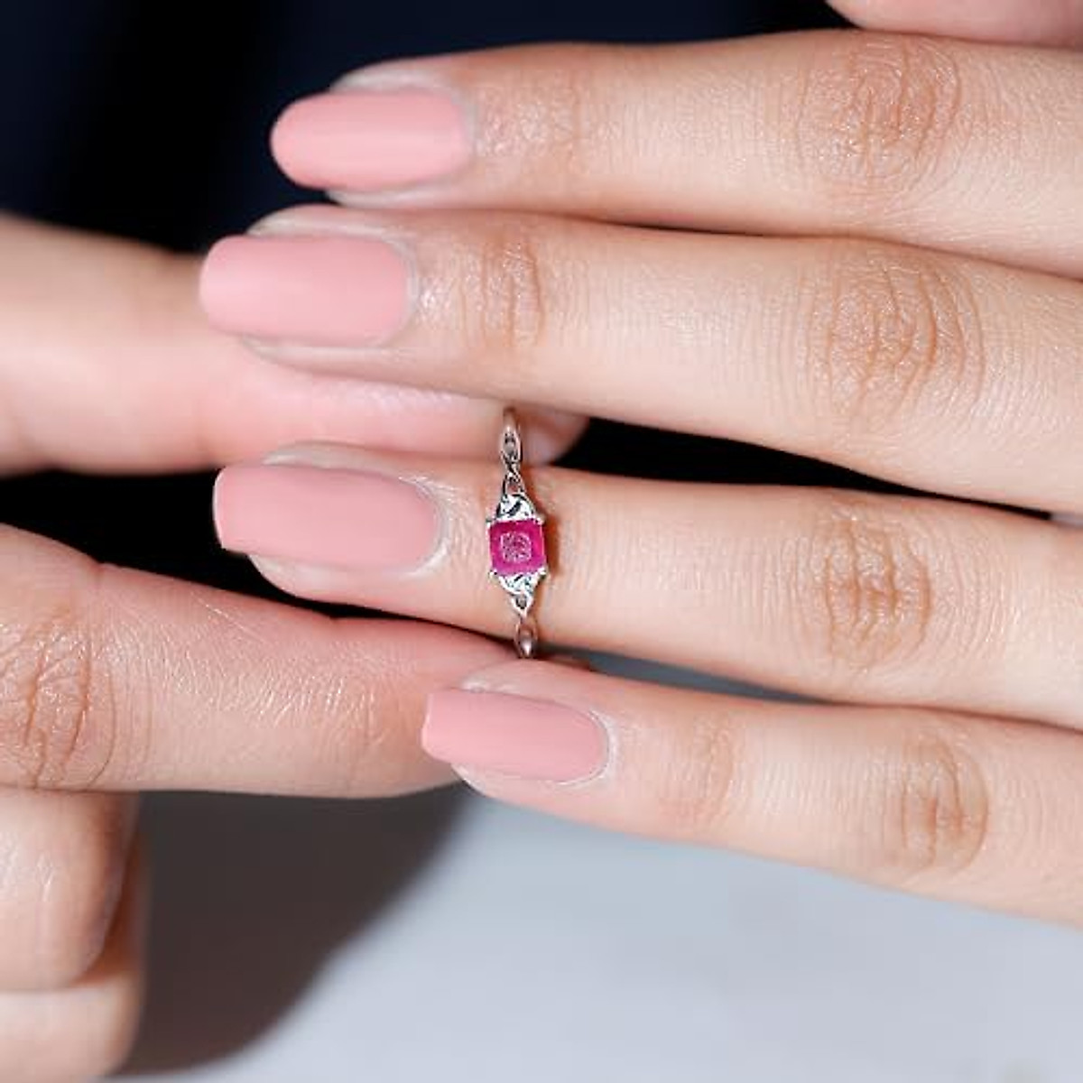 Rosec Jewels Princess Cut Ruby Solitaire Promise Ring for Women - Celtic Knot Ring | Natural and Certified Ruby | AAA Quality, 14K White Gold, Size:US 7.50