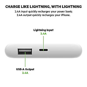 Belkin Boost Charge Power Bank 5K with Lightning Connector (MFi-Certified 5000 mAh Portable Charger for iPhone/iPad/AirPods), White