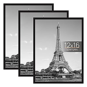 upsimples 12x16 Frame Black 3 Pack, Picture Frames 12 x 16 for Horizontal or Vertical Wall Mounting, Scratch-Proof Wall Gallery Photo Frame
