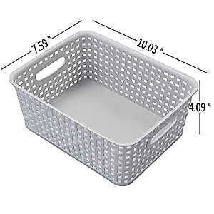 Obstnny 6-Pack Weave Storage Basket, Plastic Pantry Organizer Bins, Sliver Grey