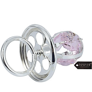 Matahi Silver Plated Crystal Studded Pacifier Ornament with Light Pink Crystals Baby's First Christmas Holiday Ornament and Hanging Pendant - Great Gift for Baby Shower, New Born Baby Gift