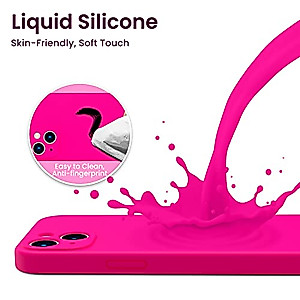 ORNARTO Compatible with iPhone 13 Case 6.1 inch, with 2 x Screen Protector, Liquid Silicone Gel Rubber Cover [Full Body] Shockproof Protective Phone Case for iPhone 13 -Hot Pink