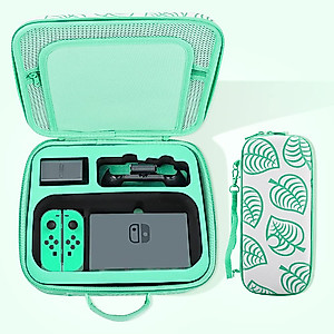 Carrying Case for Nintendo Switch Hard Shell Protective Travel Leaf Crossing Deluxe Storage Bag with Shoulder Strap for Switch Console and Accessories