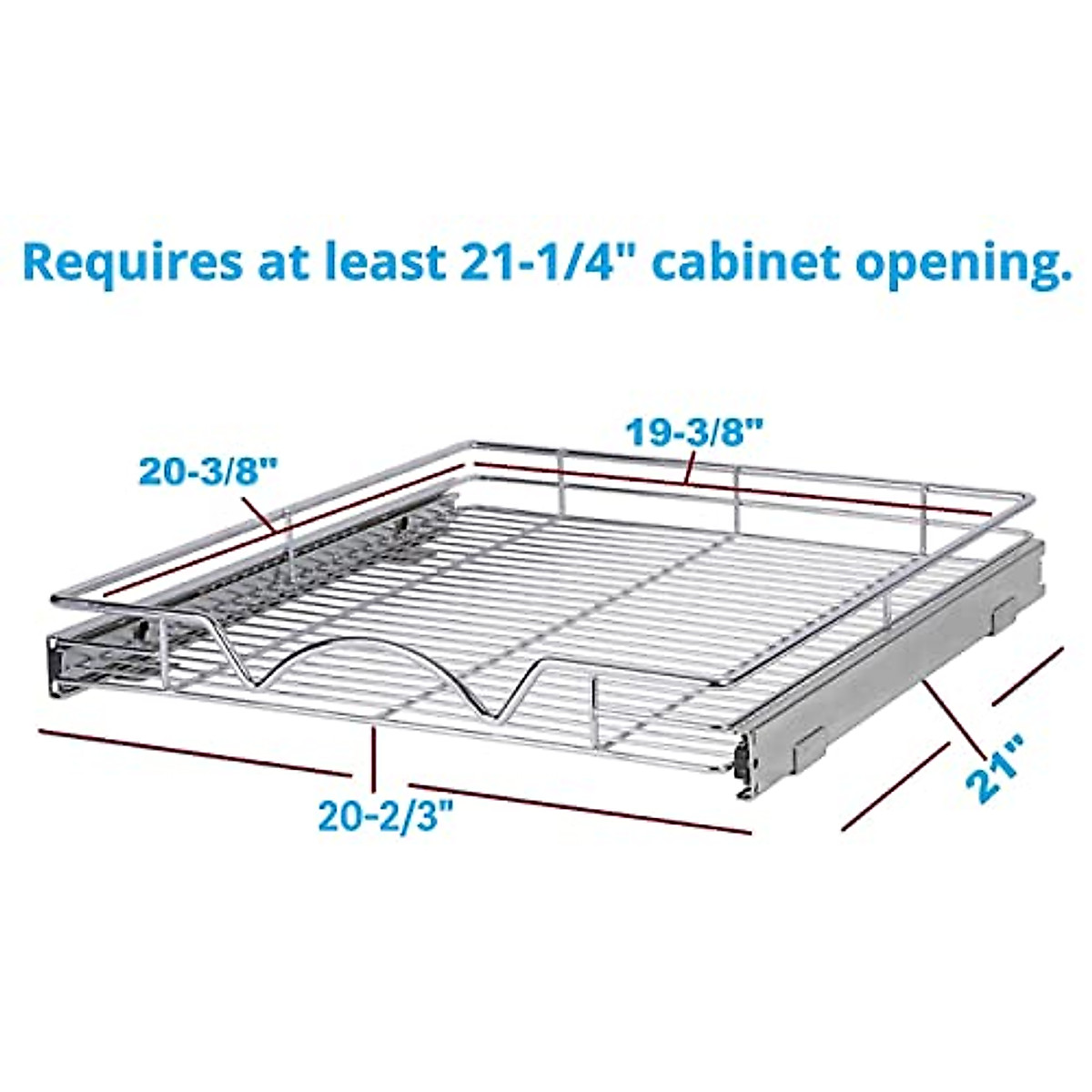 HOLD N' STORAGE Pull Out Cabinet Organizer, Heavy Duty-w/Lifetime Limited Warranty-20”Wx21”D- Requires At Least a 21-1/4” Cabinet Opening, Steel Metal Cabinet Drawers Slide Out, Chrome Finish