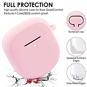 Case for Bose QuietComfort Earbuds II 2022,Filoto Silicone Protective Skin Cover Bose QuietComfort Earbuds 2 Accessories with Bracelet Keychain,Cute Protective Case with Charging Case for Woman(Pink)