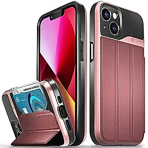 VENA vCommute Wallet Case Compatible with Apple iPhone 14 (6.1"-inch), (Military Grade Drop Protection) Flip Leather Cover Card Slot Holder with Kickstand - Red