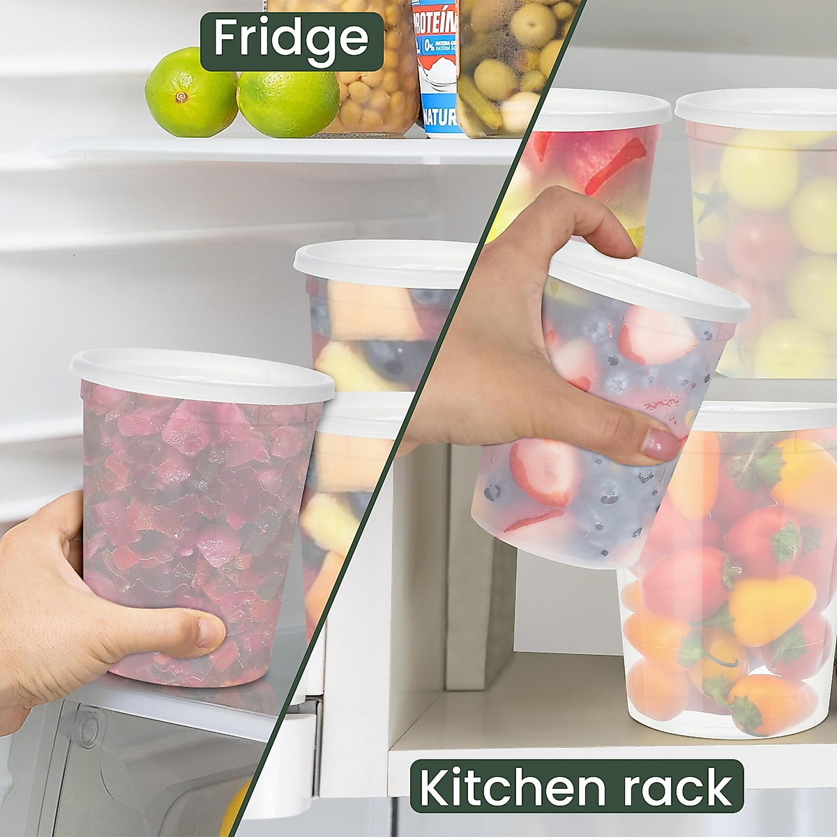 Great Credentials Plastic Soup Food Container with Lids, 32 oz, 12 Pack, Clear