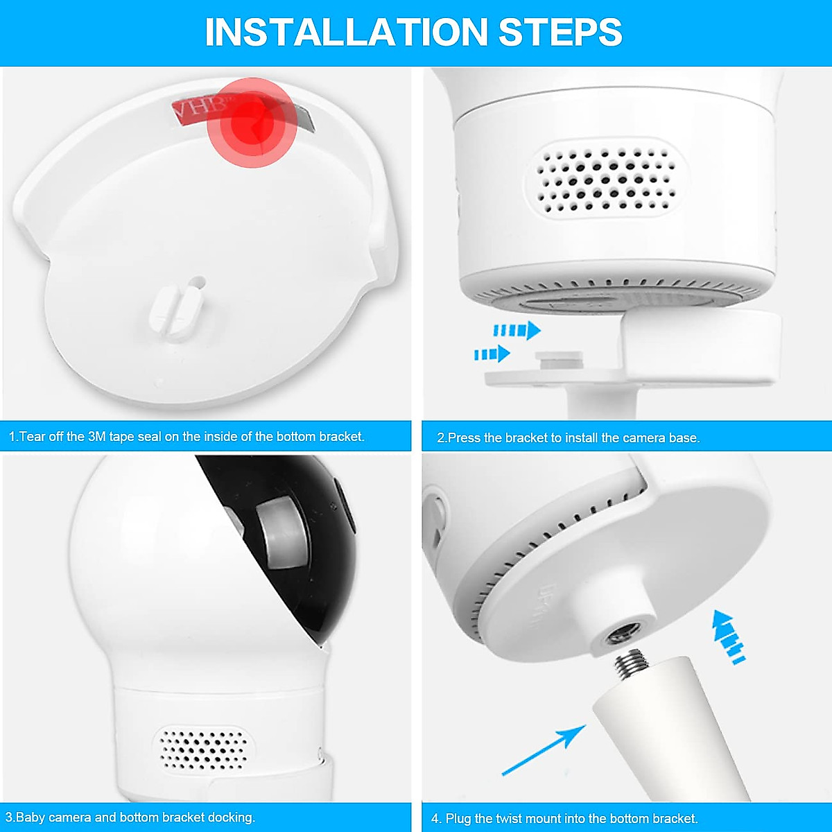 Baby Monitor Mount for Eufy Spaceview, Spaceview Pro and Spaceview S Video Baby Camera Holder, Baby Nursery Monitor Crib Mounting Bracelet for Cot Shelves or Furniture, Baby Monitor Kits, No Drill