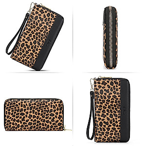 CLUCI Wallet Women Large Capacity Leather Designer Zipper Around Card Ladies Phone Clutch Wristlet Billfolds Leopard