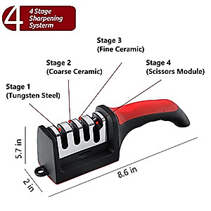 Harcas Knife Sharpener - Professional 2 Stage Sharpening System. Best For Steel Kitchen Knives. White