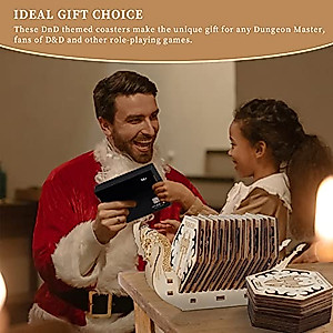 D&D Class Coasters Set of 14 with Holder Hexagon Gaming Mug Mats Wooden Laser Engraved DND Classes Icons Gift for Dungeons and Dragons Fans, Game Master