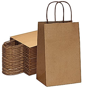 Uinicor Gift Bags Bulk 100Pcs Brown Paper Bags With Handles 5.25x3.75x8 Paper Bags for Business,Shopping,Retail,Party Favor,Wedding,Birthday Gift Bag