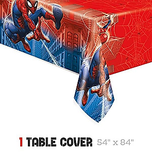 Spiderman Party Supplies | Spiderman Birthday Party Supplies | Spiderman Plates, Birthday Napkins, Paper Cups, Spiderman Tablecloth, Spiderman Birthday Banner | Marvel Superhero Birthday Party Supplies Serves 16