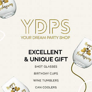 Happy Thanksgiving Stemless Wine Glass, 22oz Friendsgiving Wine Glasses, Thanksgiving Wine Glass - Perfect Friendsgiving Gift, Turkey Wine Glass, Fall Wine Glass (Happy Thanksgiving)