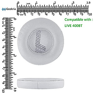 Geekria QuickFit Protein Leather Replacement Ear Pads for JBL Live 400BT Headphones Earpads, Headset Ear Cushion Repair Parts (Grey)