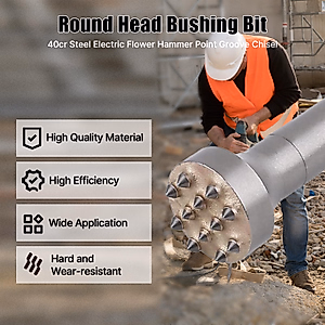 Vearter SDS Plus Bushing Tool 12 Tips, 5.3'' X 1.4'' Round Head Concrete Roughness Coating Remove Bushing Bit for Rotary Hammer, Chisel Drill Bit for Masonry, Brick Wall