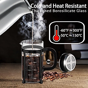 YMMIND French Press Coffee Maker 34oz 304 Stainless Steel Coffee Press,with 4 Filters System, Heat Resistant Thickness Borosilicate French Press Glass, BPA-Free Brewed Tea Pot Coffee Plunger