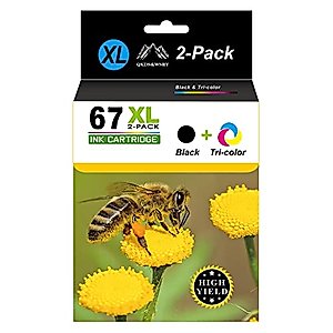 67XL Ink Cartridges Combo Pack Remanufactured Replacement for HP 67 XL Ink for HP Envy 6000 6055 6055e 6455e 6458e Deskjet 2742e 2752e 2755e Envy Pro 6455 6458 (1 Black,1 Tri-Color)