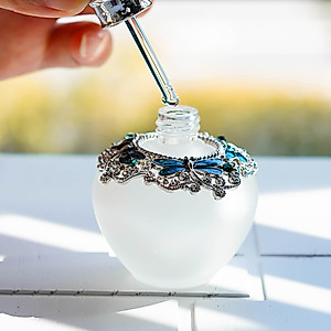 YU FENG 40ml Fancy Empty Crystal Perfume Bottle with Green Dragonfly Stopper Rhinestones Bejewelled Refillable Glass Bottle Containers