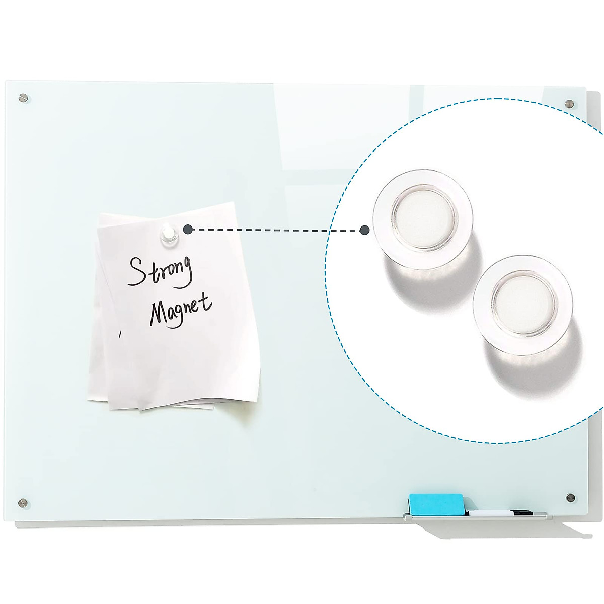 Magnetic Glass Whiteboard, 36"x48"(90x120cm) Frameless Dry Erase Board White Board Surface Wall Mounted for Office, Classroom & Home