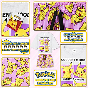 Pokemon Pyjamas for Women Teenagers Summer Pikachu Ladies Lounge Wear Sets 2 Piece (as1, alpha, l, regular, regular, Standard, Grey/Pink)