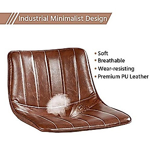 Yaheetech 30" PU Leather Dining Chairs Armless Chairs Indoor/Outdoor Kitchen Dining Room Chairs with Metal Legs and Footrest, Set of 2, Brown