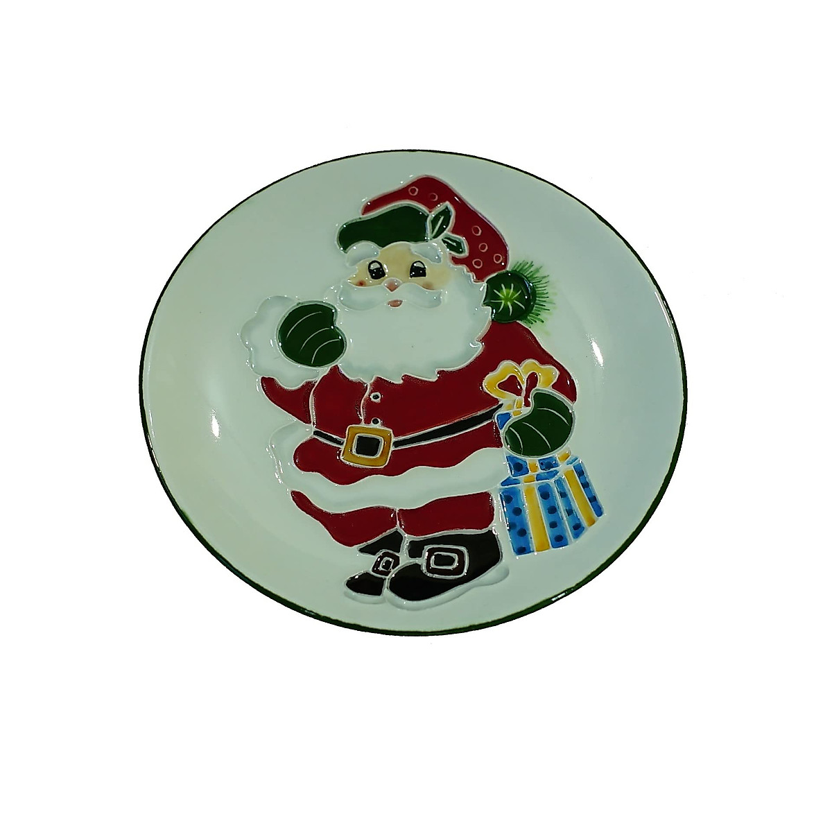Anka Handcrafts - Christmas Home Decors – Santa with Gifts - Handmade & Handpainted Ceramic Plates with Unique Embossed Surface – w Navy Int. Velvet Case – Christmas for Homes 780