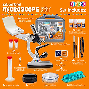 Play22 Kids Microscope Kit 50 PCS - Science Kit for Kids 120X-1200X Microscope Slides, Metal Body Microscope, Carrying Box, Science Experiments Lab Toy Gifts