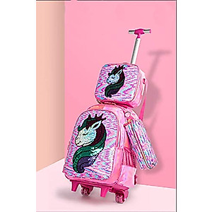 Egchescebo School Kids Rolling Backpack for Girls and Boys With Wheels Trolley Wheeled Backpacks for Girls Travel Bags 3PCS Girls and Boys Backpack With Lunch Box Purple