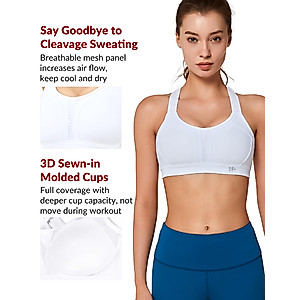 Yvette Sports Bra High Impact Adjustable Criss Cross Back, Full Support for Large Bust No Bounce, White,S