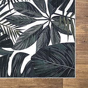 Abani 4' x 6' Rectangular Area Rugs - Machine Washable, Cream Green Leaf Contemporary Style Large Rugs, Polypropylene, Stain Resistant and Non-Shedding