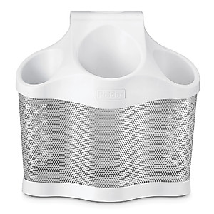 Polder Style Station, Hair Tool Organizer for Hair Dryer, Curling Iron, Hair Straightener, and More, Easy-to-Store Hair Styling Station, Hair Stylist Must Haves, White and Silver