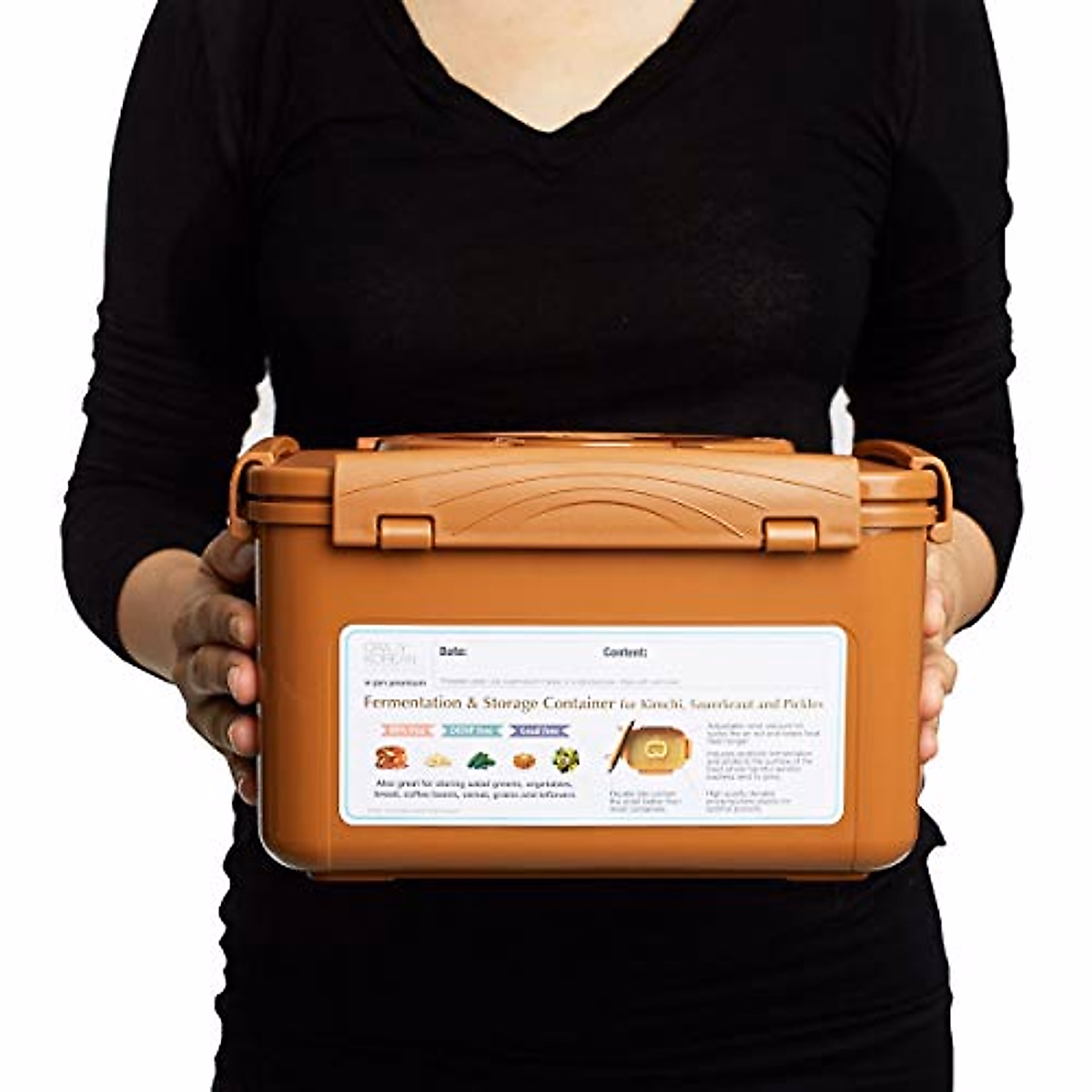 Crazy Korean Cooking Premium Kimchi, Sauerkraut Fermentation and Storage Container with Inner Vacuum Lid, Sandy Brown 1.3 Gal (5.2L) 2 PACK