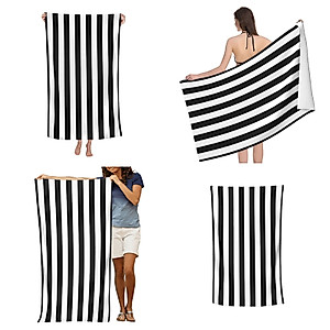 Zeraoke Black & White Stripe Print Soft Beach Blanket, Microfiber Beach Towels for Adults,Super Absorbent Compact Quick Dry Bath Towel, Oversized Shawl Beach Towels for Women Men 32" X 52"