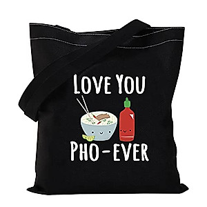 VAMSII Love You Pho ever Tote Bag Pho Lover Gifts Shopping Bag Funny Pho Gifts Food Pun Gifts Pho Fan Gifts Vietnamese Pho Soup Gifts (Tote Bag)