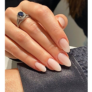 24 Pcs Press on Nails Medium, Sunjasmine Almond Fake Nails with Glue, Pink White Gradient False Nails with Designs, Acrylic for Women