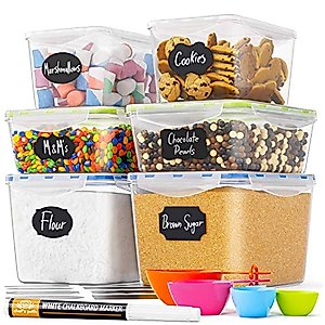 Chef's Path Food Storage Containers - Pantry Organization and Storage - Great for Flour, Sugar, Baking Supplies - Airtight Kitchen Bulk Food Canisters - BPA-Free - 6 PC Set - Spoons, 8 Labels & Pen